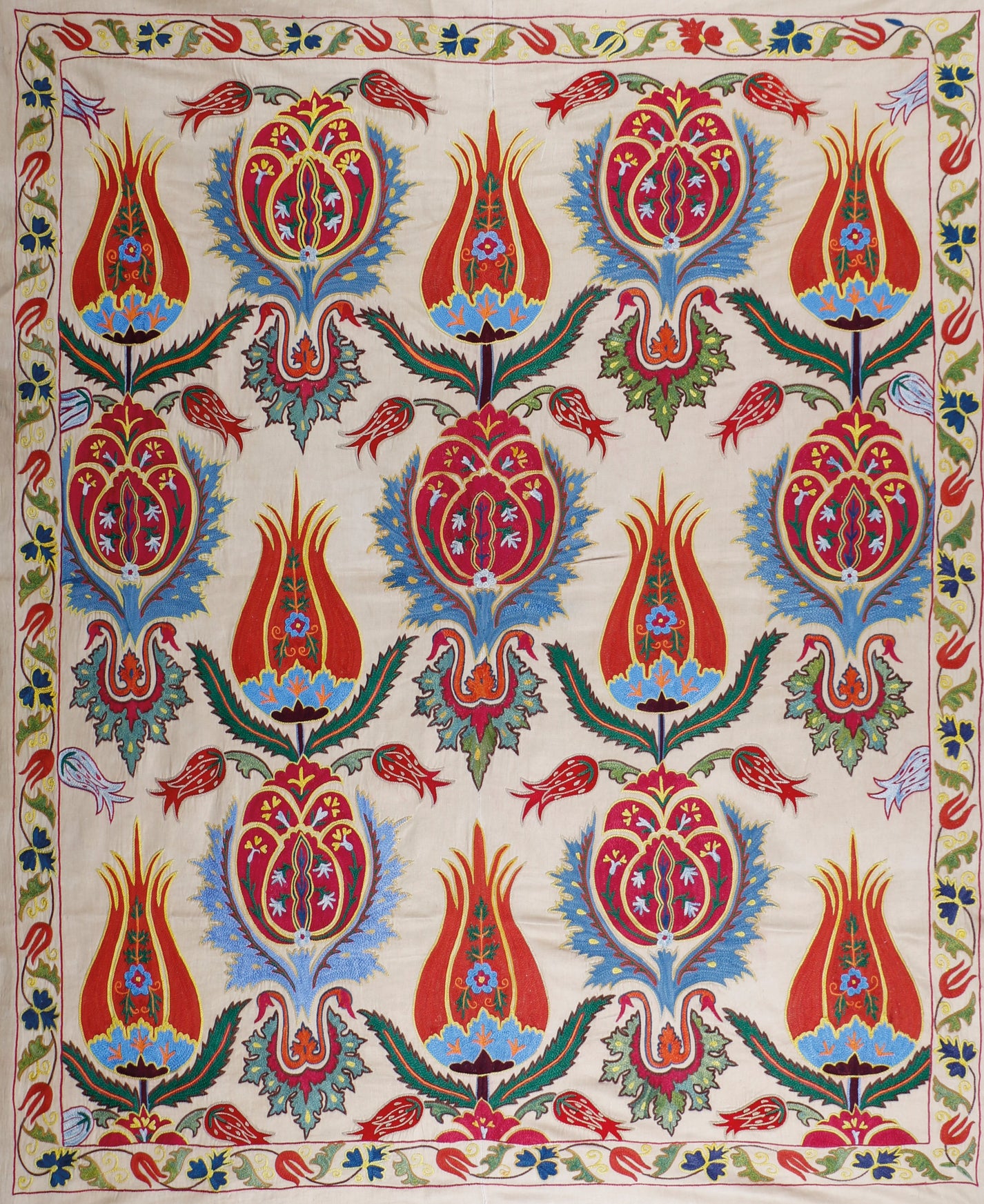 Ottoman Silk Red Tulip Embroidered Suzani Tapestry – Ottoman Touch